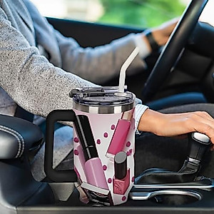Modern Woman Cosmetic Insulated Stainless Steel Travel Mug, 40 Oz Tumbler with Handle And Straw Double-Wall Vacuum Coffee Cup, Leak-Proof Lid, Keeps Drinks Hot/Cold for Hours