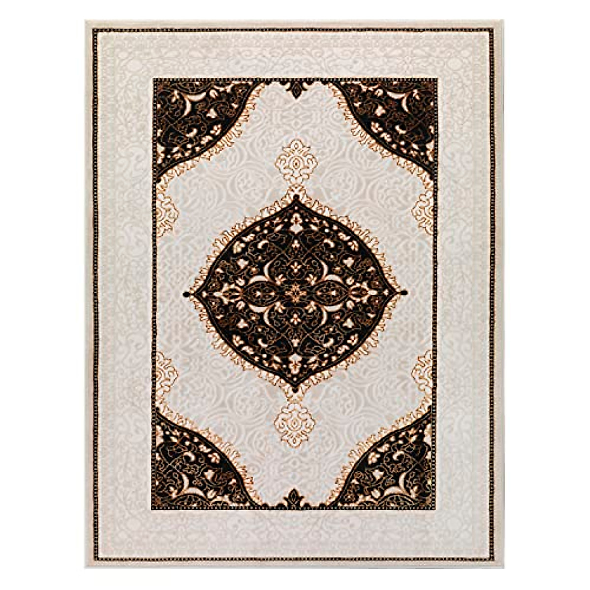 Antep Rugs Babil Gold 8x10 Oriental Bordered High Low Textured Traditional Indoor Area Rug, Beige Black, 7'10" x 10'