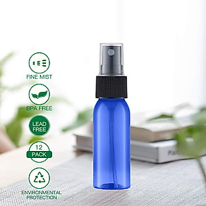 LISAPACK 1oz Small Plastic Blue Spray Bottle (12 Pack) Empty Mini Fine Mist Travel Size Atomizer, Tiny Sprayer for Little Perfume, Water, Cologne, Alcohol, Samples (Cobalt Blue, 30ml)