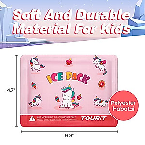 TOURIT Reusable Soft Kids Ice Packs for Lunch Box Lunch Bags and Cooler, BPA Free, Slim and Keep Food Cold Long, Super Cute Ice Packs, Easy to Clean (2 Packs Pink Unicorn