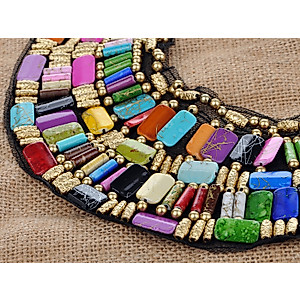 Alilang Black Tribal Large U Shaped Draped Multicolour Rainbow Beads Statement Necklace