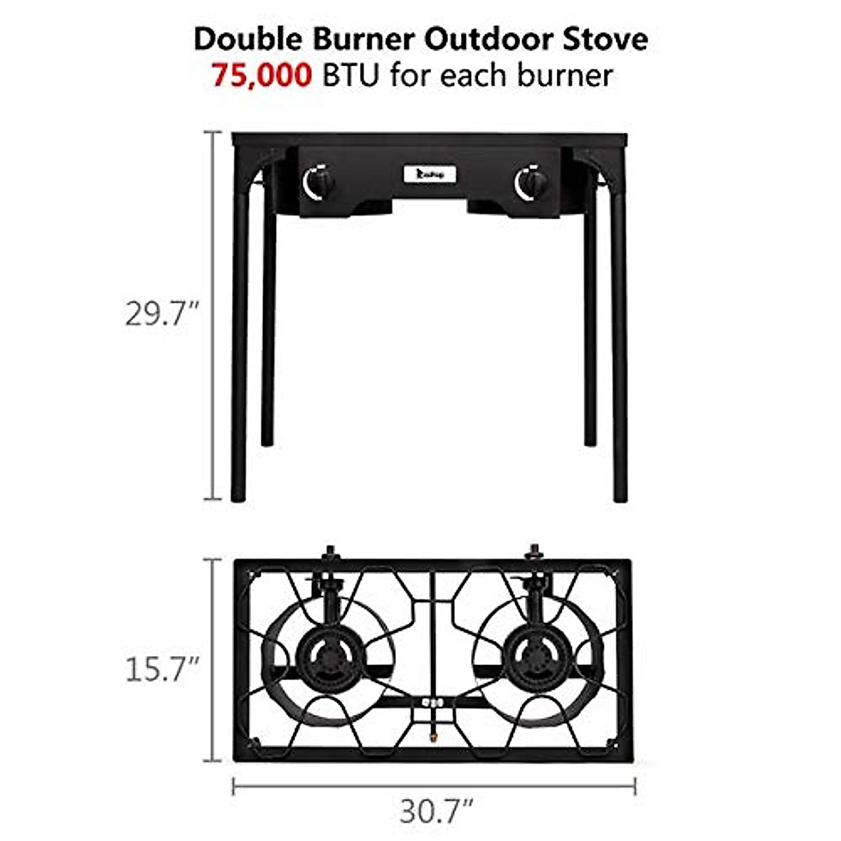 Outdoor Camp Stove High Pressure Propane Gas Cooker Portable Cast Iron Patio Cooking Burner (Double Burner 150000-BTU)