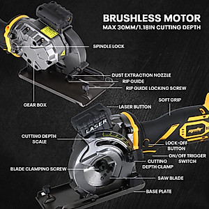 Mellif Cordless 3200RPM Tile Saw, Compatible with dewalt 20V MAX Battery, 3-1/2" Blades, 1-2/11'' Max Cut Depth - For Wood, Plastic, Soft Metal