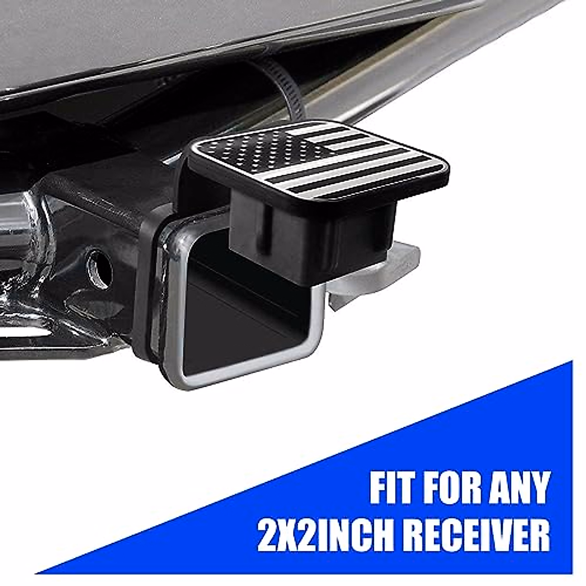 Hawyet 1 PC Universal Trailer Tube Square Mouth Cover, 3.1" x 7.5" TPU American Flag Tow Hook Dust Plug, Protect Trailer Tube and Trailer Base, Suitable for Most Car Models (Silver)