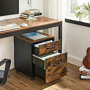 MAXCBD Nightstand Bedside Table Drawer Cabinet Industrial File Cabinet 2 Drawers Filling Cabinet with Wheels 2Drawers 1Large Top Storage Tower Dresser