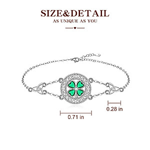 Shamrock Four Leaf Clover Bracelet for Women St Patricks Day Bracelet Sterling Silver Celtic Knot Irish Green 4 Leaf Clover Shamrock Bracelets Jewelry Charm Good Luck Gifts
