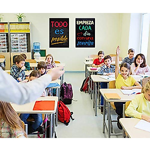 FaCraft Spanish Classroom Decorations,6pcs Spanish Motivational Posters,12"x 18" Inspirational Positive Quotes Wall Art Poster for Spanish Classroom School,Home,Office,Library Decor