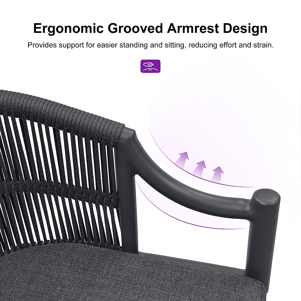 PURPLE LEAF Patio Bar Stools Set of 2 Outdoor Wicker Modern High Bar Chairs Metal Cushioned Barstools with Backs and Ergonomic Armrest for Balcony Garden Indoor Kitchen Island, Gray