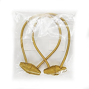 TECVINCI Magnetic Curtain Tiebacks with Upgrade Larger Magnet, 2 Pack 16 Inch Drapery Holdbacks for Indoor & Outdoor Curtain - Gold