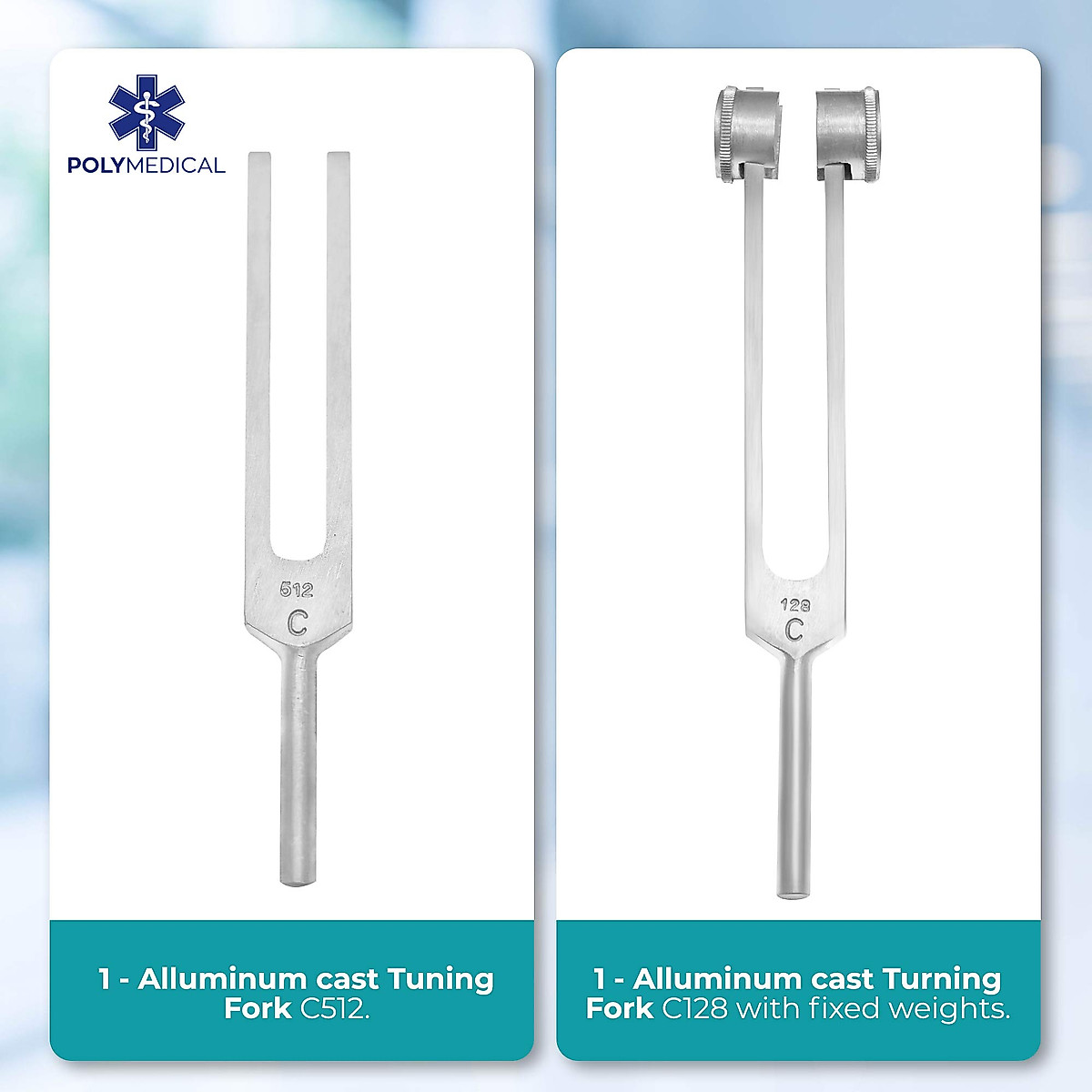 6 Piece Medical Student Diagnostic Kit - Reflex Hammer and Tuning Fork Set C 128 and C 512. Includes a Wantenberg Pinwheel and a Premium Japanese Steel Bandage Scissor 7.5”