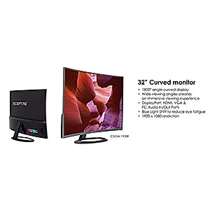Sceptre C325W-1920R 32" 1800R Curved Monitor 1080P HDMI DisplayPort Ultra Thin Build-in Speakers, Metal Black