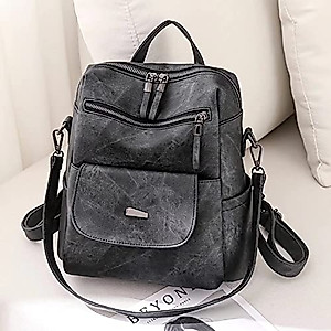 WYFJNX PU Leather Backpack Purse for Women Fashion Multipurpose Design Handbag Ladies Shoulder Bags Travel Backpack Black