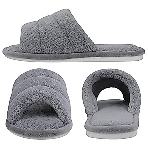 shevalues Unisex Terry Cloth Open Toe Slippers Womens Memory Foam Slip On House Slippers Shoes, Grey, 7.5-8.5 Women/6-7 Men