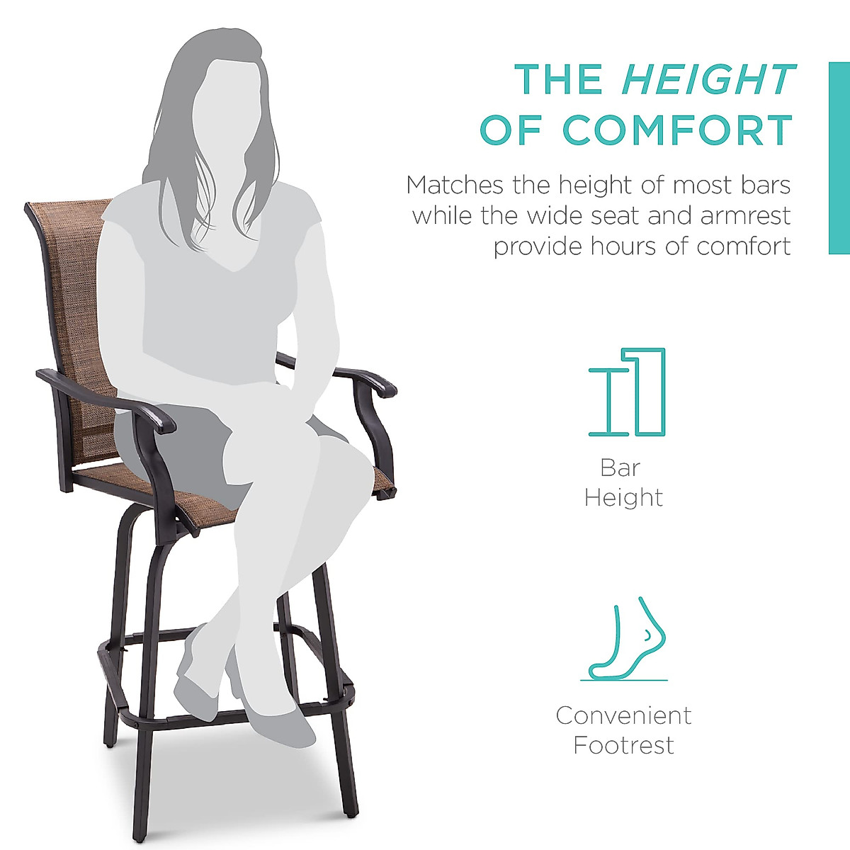 Best Choice Products Set of 2 Swivel Barstools, Bar Height Outdoor Chairs, 360 Rotating Patio Bar Stools w/All-Weather Mesh, 300lb Capacity - Brown