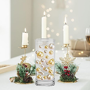 LWQYHTT Pearl for Vase Filler and Transparent Water Gels No Hole Pearl Beads for Wedding Centerpiece Home Table Decor, Pearls for Brush Holder 130PCS (Creamy White, Gold)