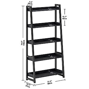 IRONCK Industrial Bookshelf 5-Tier 31.5 in Wide, Bookcase Ladder Shelf, Storage Shelves Rack Shelf Unit, Accent Furniture Metal Frame, Home Office Furniture for Bathroom, Living Room