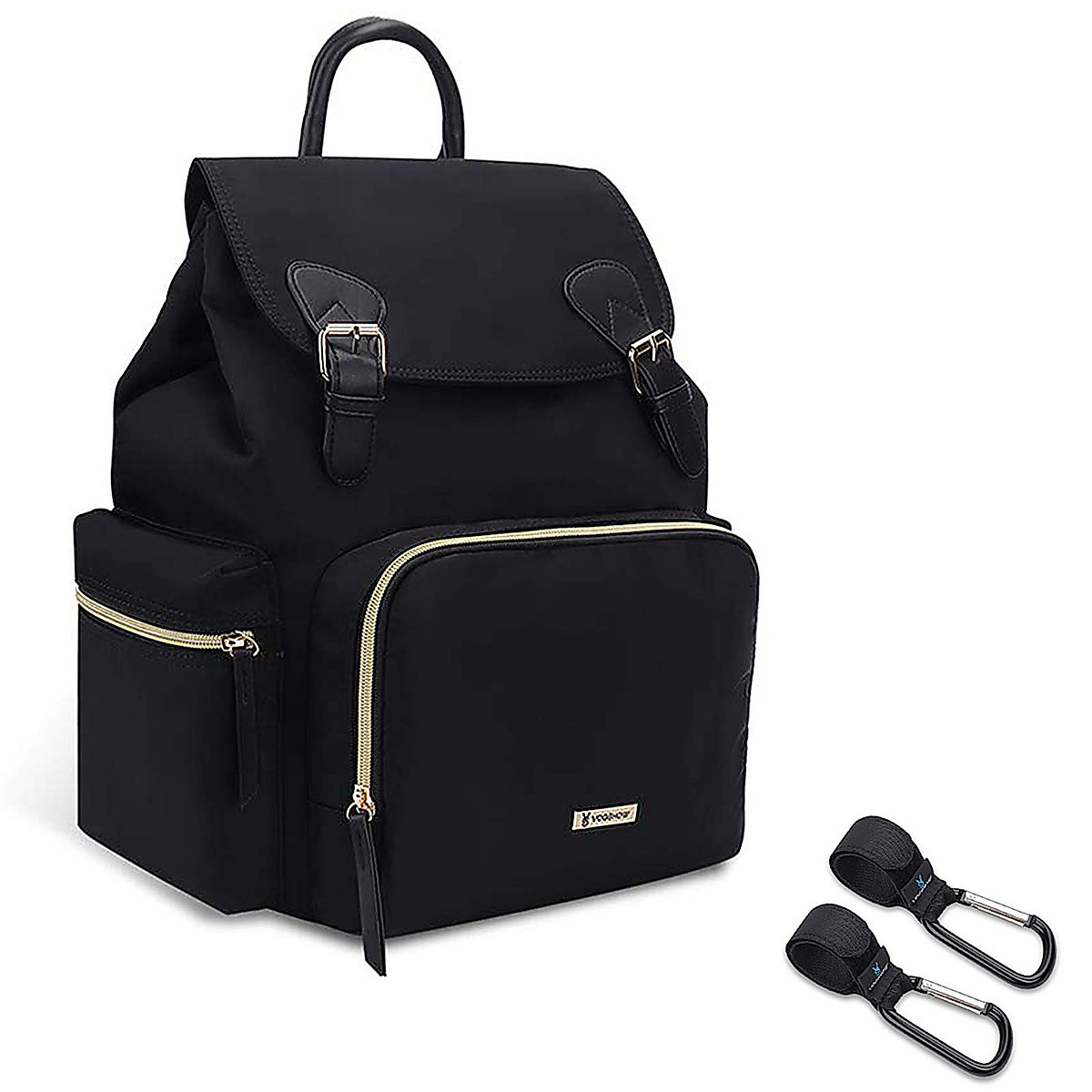 Vogshow Waterproof Diaper Bag, Multifunction Stylish Travel Backpack with 2 Stroller Hooks, Black