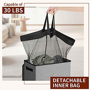 Relefree Laundry Hamper with Lid,100L Large Collapsible Laundry Baskets,Dirty Clothes Hamper with Removable Bag,Tall laundry Hamper with Internal Support for Bedroom,Bathroom,Dorm,Laundry Room,Grey