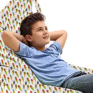 Ambesonne Ice Cream Lounger Chair Bag, Yummy Cones in Colorful Design with Faces Cartoon Design Print Illustration, High Capacity Storage with Handle Container, Lounger Size, Multicolor