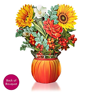 Freshcut Paper Pop Up Cards, Pumpkin Harvest 12 inch Paper Flower Bouquet Greeting Cards with Blank Note Card & Envelope, Thanksgiving Cards, Fall Cards, Sunflower Birthday Gifts for Women