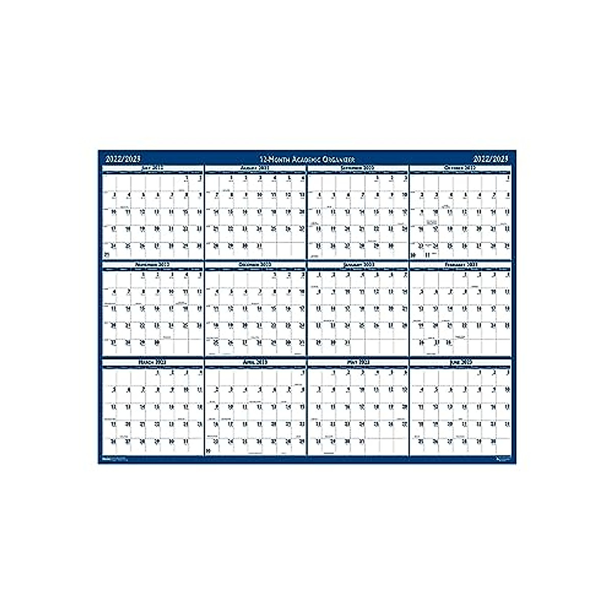 2023-2024 House of Doolittle 37-inch x 24-inch Academic Yearly Wet-Erase Wall Calendar, Reversible, Blue (395-24)