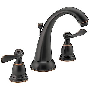 Delta Faucet Windemere Widespread Bathroom Faucet Oil Rubbed Bronze, Bathroom Faucet 3 Hole, Metal Drain Assembly, Oil Rubbed Bronze B3596LF-OB