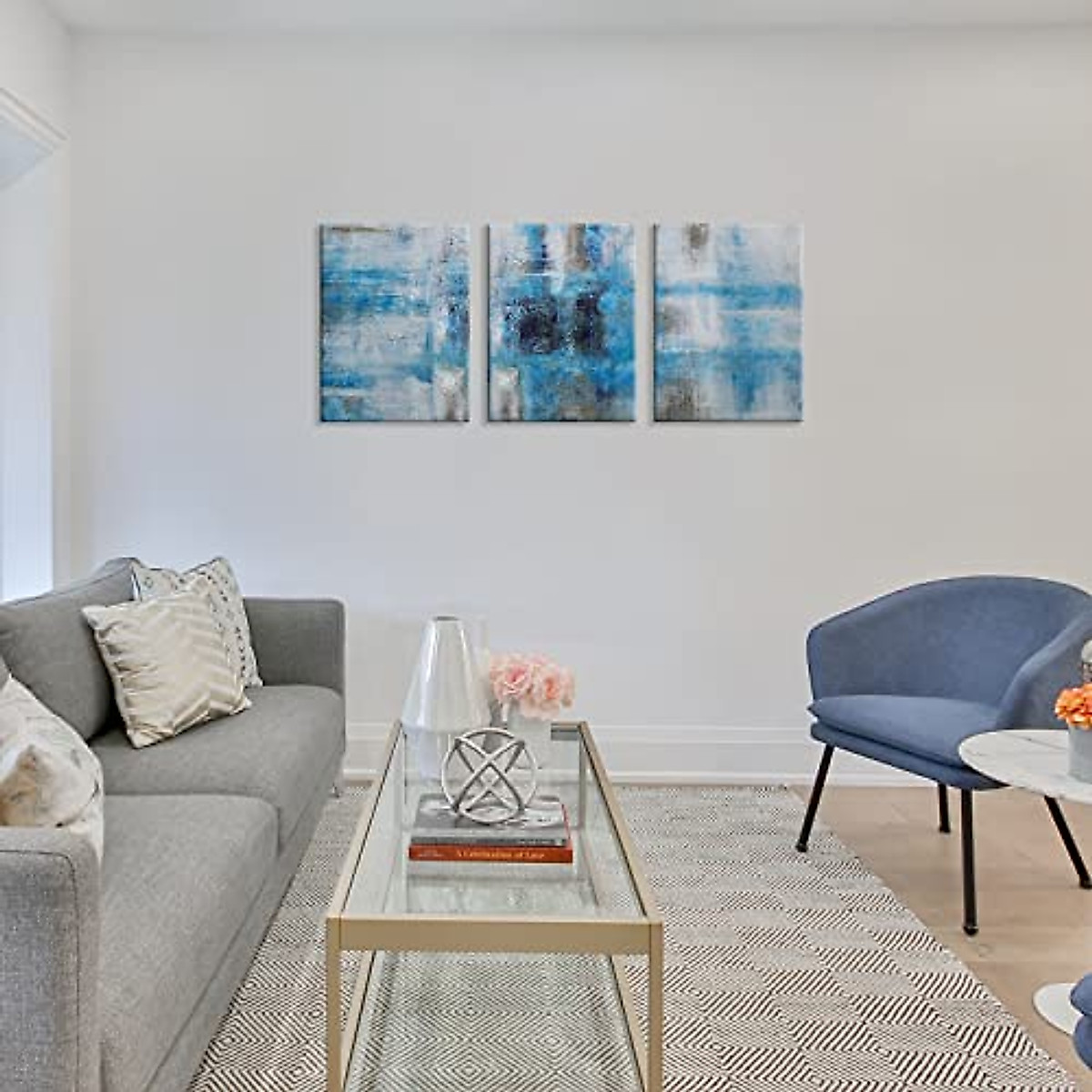 NESS-BEZAL Abstract Canvas Wall Art for Living Room Large Size, Modern Abstract Blue & White Artwork Painting Picture for Bedroom Office Home Wall Decorations