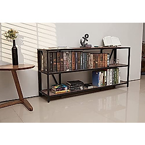 Industrial Bookshelf 3 Shelf Bookcase,Rustic Farmhouse Book Shelves,Solid Wood Three Tier Open Bookcase ,Industrial Wood and Black Metal Bookshelves, Industrial Bookshelf for Living Room Home Office