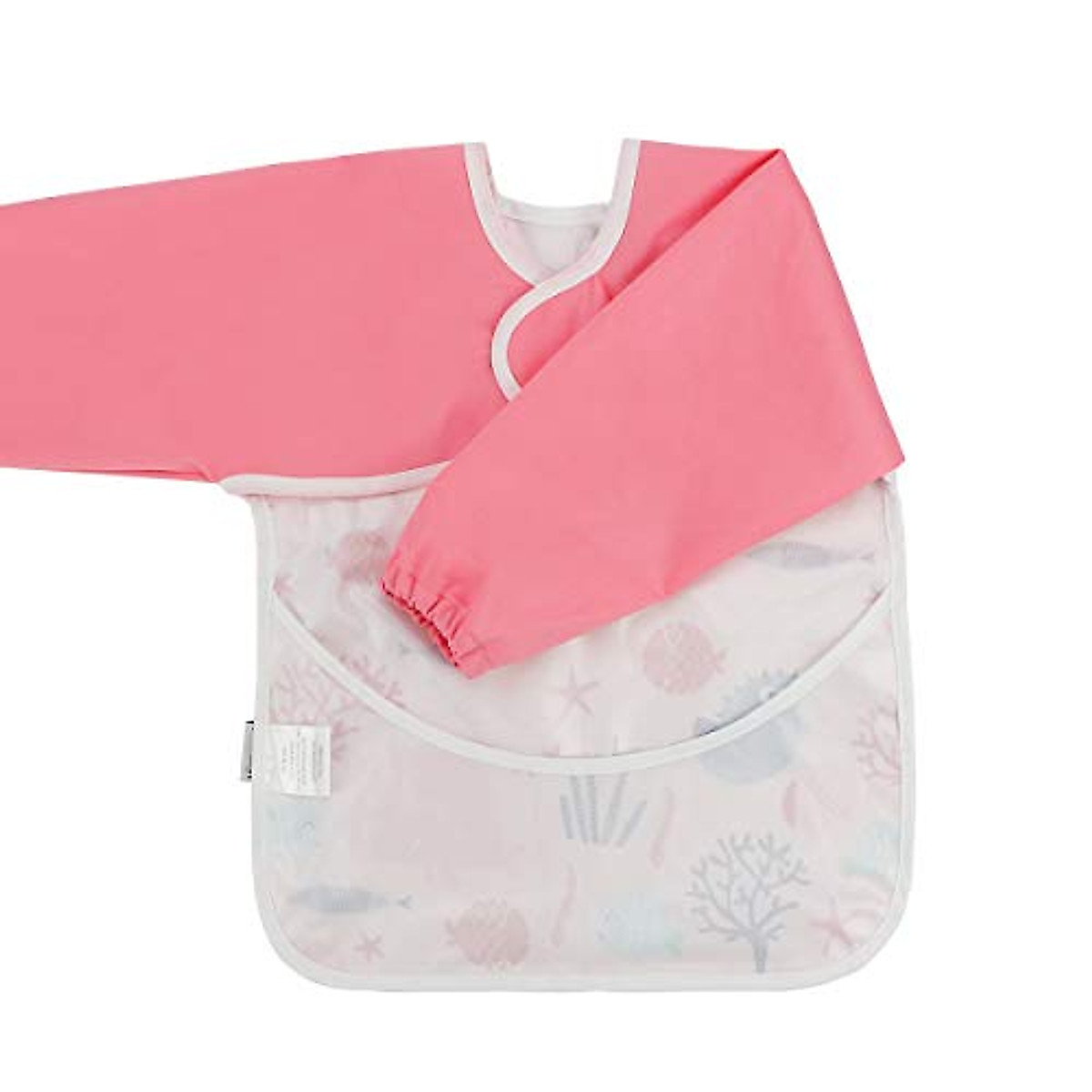 Hi Sprout Infant Toddler Baby Waterproof Sleeved Bib, Bib with Sleeves&Pocket, 6-24 Months (Pink Fish)