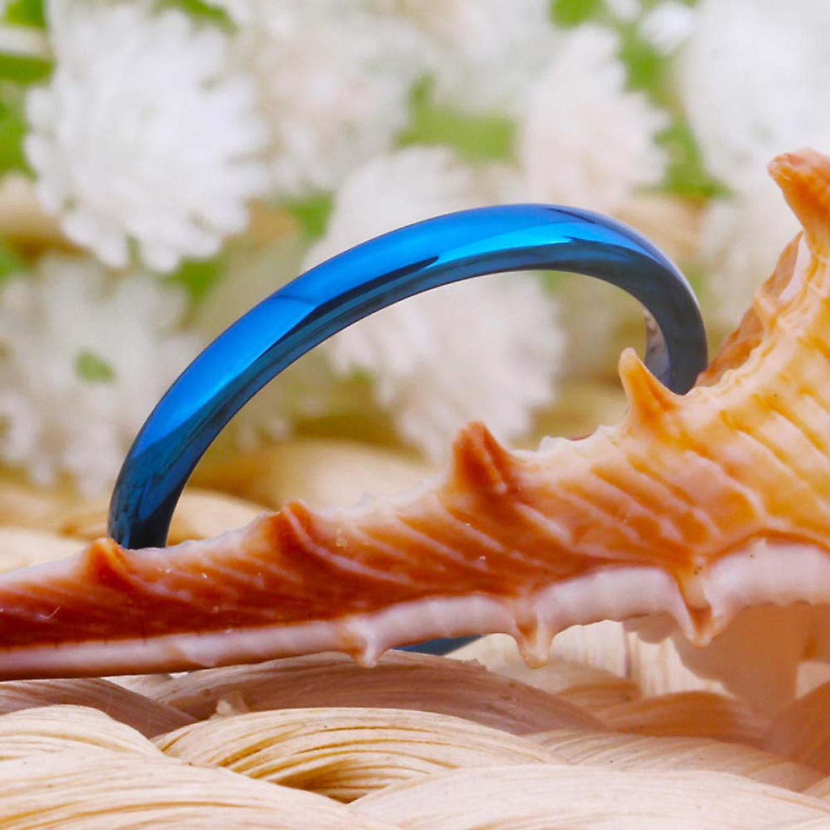 CLOUD DANCER Glory 2mm Rose Gold Plated Polish Comfort Fit Thin Domed Tungsten Carbide Ring Wedding Band-Five Colors (Blue, 7)