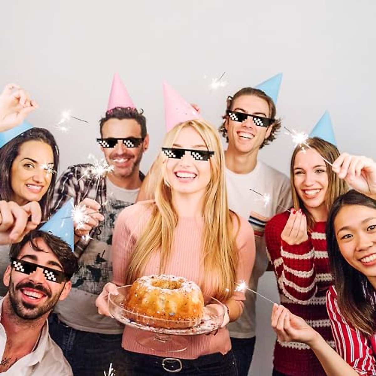 WLLHYF 2 Pack Thug Life Sunglasses Mosaic Pixel Glasses Party Dress Up Shades Funny Unisex Photo Props for Women Men Kid