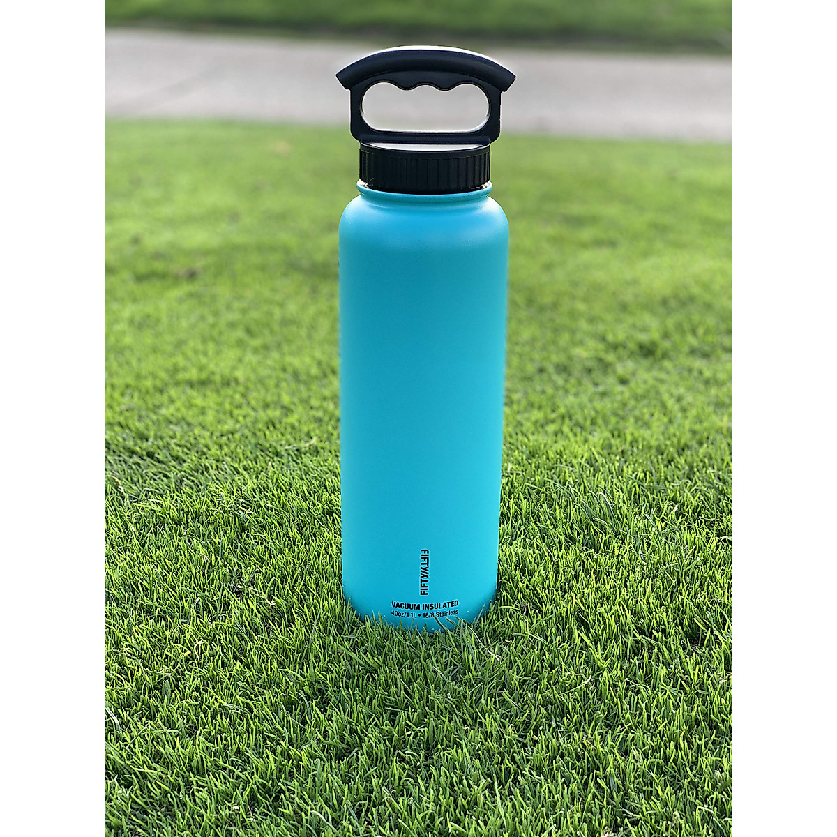 Fifty/Fifty 40oz, Sport Double Wall Vacuum Insulated Water Bottle, Stainless Steel, 3 Finger Cap w/ Wide Mouth, Cool Mint, Cool Mint, 40 oz.