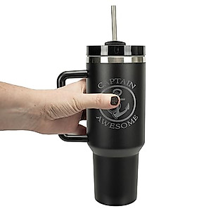 Elanze Designs Captain Awesome Nautical Anchor 40 oz. Stainless Steel, Large Water Bottle Coffee Mug, Spill & Leak Resistant, Thermal Travel Tumbler with Handle, Lid & Straw, Black