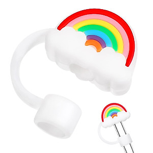 BESTOYARD Silicone Straws Tips Cover Cartoon Rainbow Reusable Compatible with Stanley Drinking Straw Lid Plug Anti-dust Airtight Seal Splash Proof For Telescopic Straw Beverages