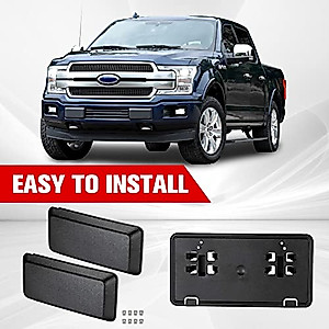 A & UTV PRO Front Bumper Guard Cover & License Plate Bracket Set for Ford F150 2018 2019 2020, License Frame Mounting Holder Bumper Inserts Cover Caps Accessories, Black