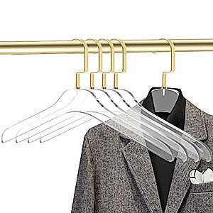 Quality Clear Acrylic Lucite Coat Suit Hangers, Stylish Clothes Hanger with Silver Hook - Coat Hanger for Dress, Suit - Adult Closet Organizer Hangers Matte Gold, 5 Pcs