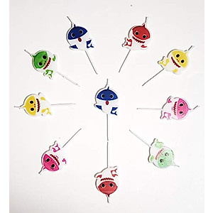 10 Count Special Cake Candles Topper with Holder for Wedding Party Birthday Valentine's Day Cake Decoration, Perfect Wish Gift for Kid and Adult (Baby Shark)