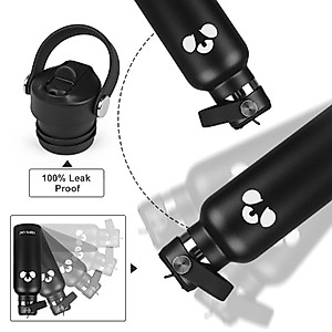 YEBTS LIFE Water Bottle,Vacuum Insulated Water Bottles with 2 Lids & 2 Straws&Brush,Stainless Steel Water Bottles Keep Hot and Cold,Leak Proof,Sports Water Bottle for Hiking Biking Sport (18oz, Black)