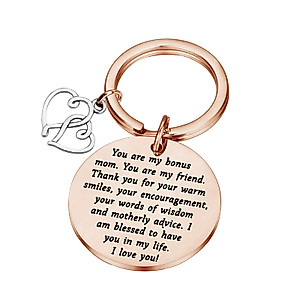 PLITI Step Mom Gift Mother's Day Gift for Mom Bonus Mom Stepmother Mother In Law Keychain Adoption Gifts Bonus Mom Birthday Gifts from Daughter Son (bonus mom RG)