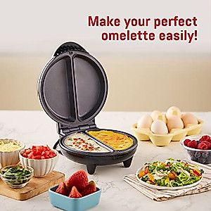 Elite Gourmet EOM205 Non-Stick Omelet, Frittata, Snack Pocket Maker, Gourmet Breakfast, Dessert Maker, 2 Individual Portions, Stainless Steel and Black