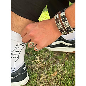 Jewish Star of David Black Men's Leather Bracelet Bar Mitzvah Gift