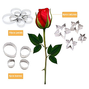 18pcs Gumpaste Flower Mold Austin Rose Petal Calyx Leaf Cutter Set Sugarcraft Fondant Modelling Tools for Cake Decorating, Chocolate, Soap, Gum paste