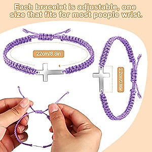 Jadive 12 Pcs Small Cross Bracelet Bulk for Women Adjustable Nylon Rope Christian Handmade Braided Bracelet for Women(Colorful)