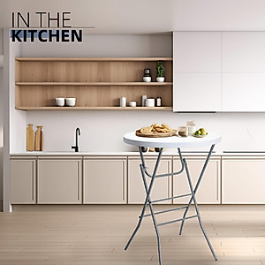 Byliable 32in Cocktail Table White High Top Folding Table, Portable Bar Height Folding Table Round with Removable Gray Legs, Indoor Outdoor Banquet Table for Parties, Commercial, Speech, Dining