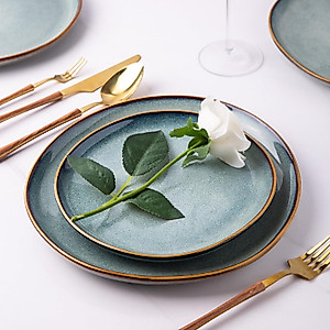 AmorArc Ceramic Dinner Plates Set of 6, 10.5 Inch Handmade Reactive Glaze Stoneware Plates, Rustic Shape Dinnerware Dish Set for Kitchen, Microwave & Dishwasher Safe, Scratch Resistant