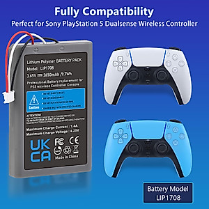 Hisewen PS5 Controller Battery, 2650mAh LIP1708 Replacement Battery for Sony PlayStation 5 PS5 DualSense CFI-ZCT1W Wireless Controller