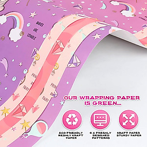 Edunass Wrapping Paper Girls Birthday Wrapping Paper Sheets,Purple Castle Pink Gift Wrapping Paper Set Gift Wrap Birthday Paper(6 Sheets 28" Lx20 W per Sheet)