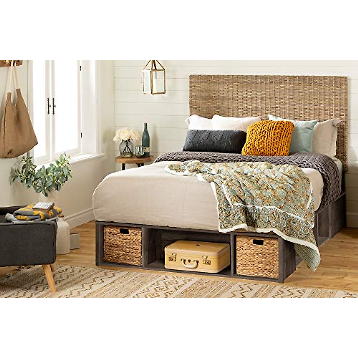 South Shore Bed with Baskets, Queen, Fall Oak