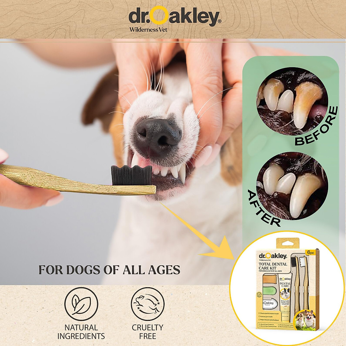 Dr. Oakley Total Dental Care Kit for Dogs & Cats: Chicken Flavor -Toothpaste, Brushes, and Case, Natural