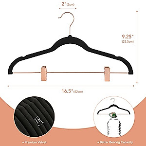 HOUSE DAY Velvet Pants Hangers with Clips 24 Pack, Ultra Thin Non Slip Velvet Skirt Hangers with Rose Gold Hooks Space Saving Clothes Hanger for Trouser, Skirts, Jeans, Dress, Coats (Black)